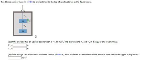 Two Blocks Each Of Mass M 283 Kg Are Fastened To The Top Of An Elevator