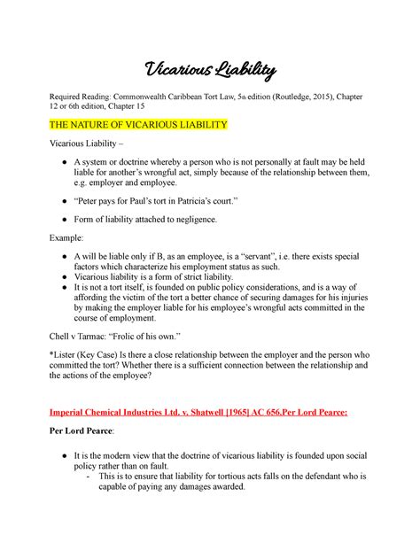Vicarious Liability Notes Vicarious Liability Required Reading