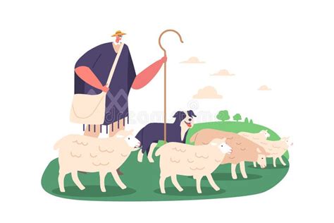 El Personaje Masculino Pastor Y El Perro Pastando Ovejas Usando órdenes