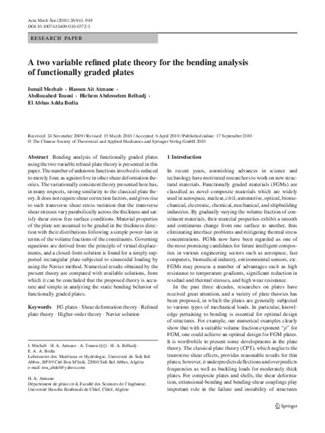 pdf a two variable refined plate theory for the bending analysis of