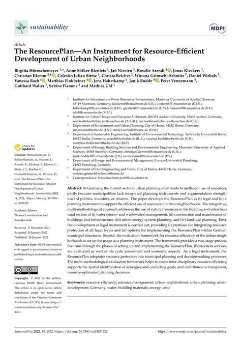 Pdf The Resourceplan—an Instrument For Resource Efficient Development
