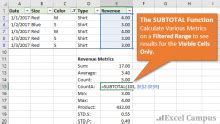 The Excel Subtotal Function Calculations On Filtered Visible Cells Only