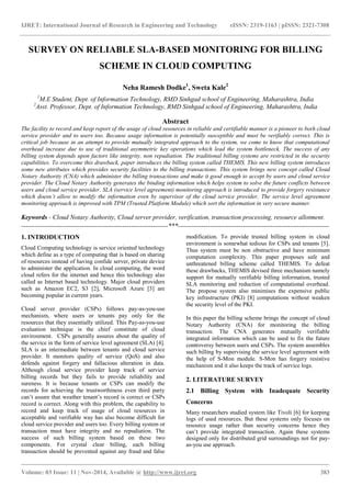 Survey On Reliable Sla Based Monitoring For Billing Scheme In Cloud Computing PDF