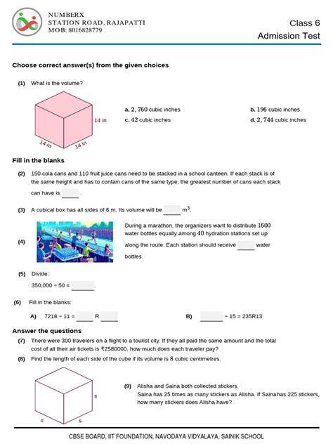 Admission Test For 6th Class Cbse Pdf