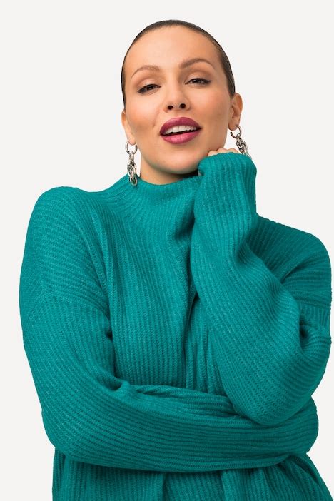 Ribbed Mock Neck Long Sleeve Sweater Jade Ulla Popken