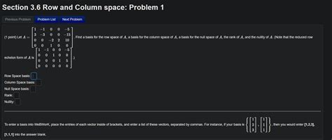 Solved Section 36 Row And Column Space Problem 1 Previous