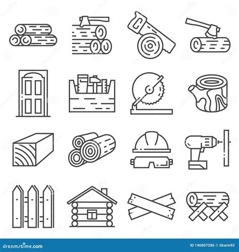 Sistema Del Icono De La Industria De La Madera Colección De Herramientas De La Artesanía En