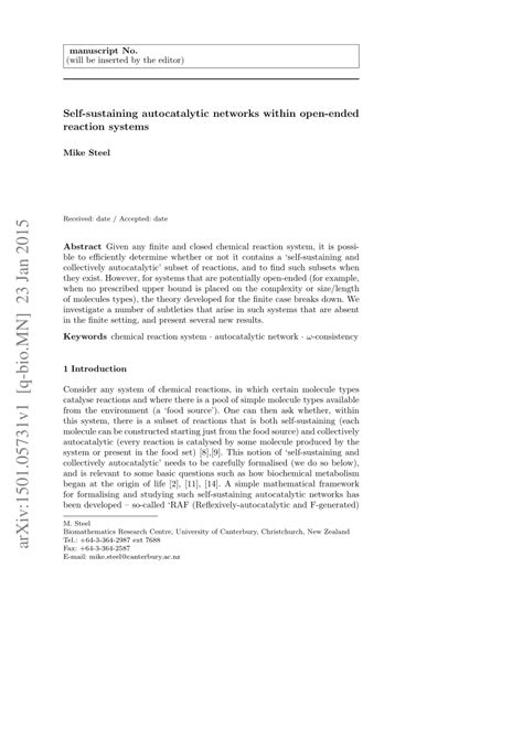 Pdf Self Sustaining Autocatalytic Networks Within Open Ended Reaction
