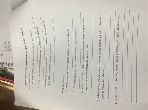 Solved Spectroscopy Lab Use Data To Answer Questions