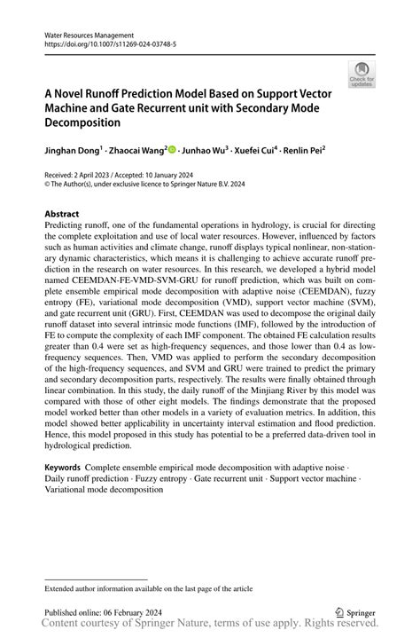 A Novel Runoff Prediction Model Based On Support Vector Machine And