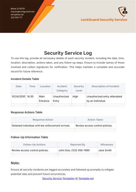Free Security Service Log Template To Edit Online