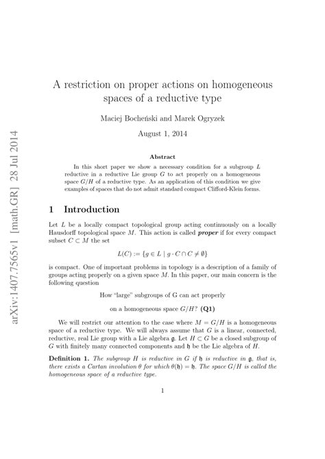 Pdf A Restriction On Proper Actions On Homogeneous Spaces Of Reductive Type