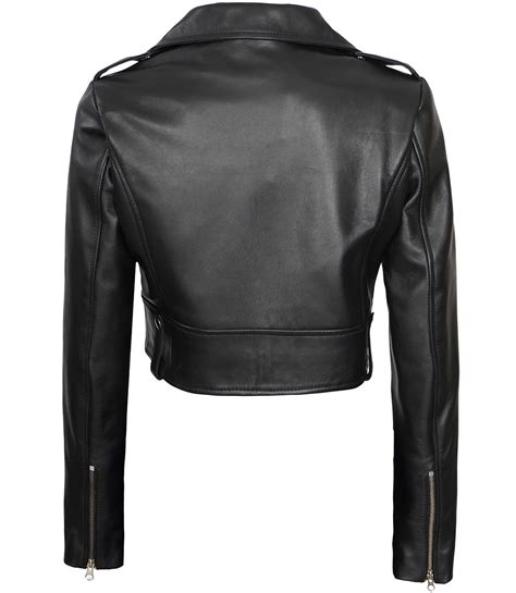 Womens Black Cropped Biker Leather Jacket Free Shipping In Australia