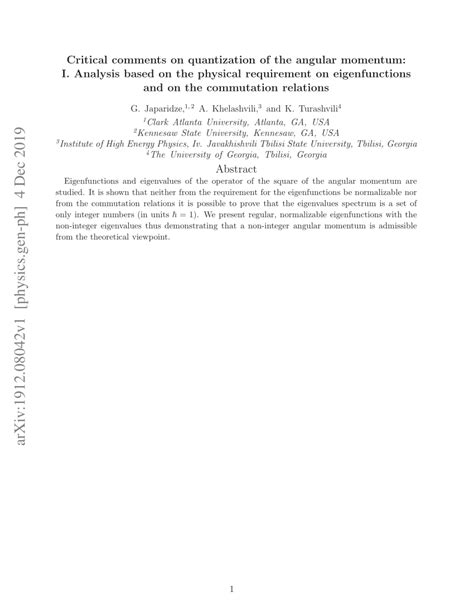 Pdf Critical Comments On Quantization Of The Angular Momentum I Analysis Based On The