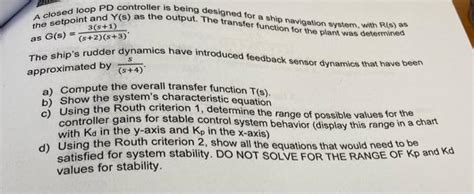 A Closed Loop Pd Controller Is Being Designed For A Chegg