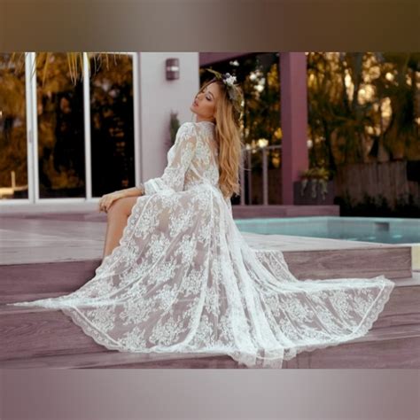 Boutique Intimates And Sleepwear Sexy White Floral Lace Sheer Robe