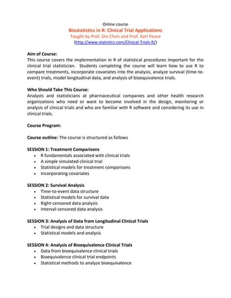 Biostatistics In R Clinical Trial Applications Pdf Education