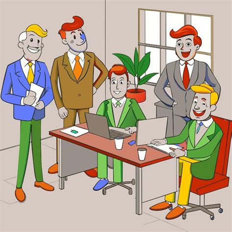 A Cartoon Drawing Of A Group Of Men In Suits And Ties Premium Ai
