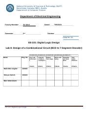 Lab8 BCD To 7 Segment Decoder Circuit Nbc Docx National University Of Sciences Technology