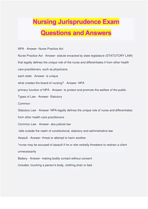 Nursing Jurisprudence Exam Questions And Answers Texas Jurisprudence