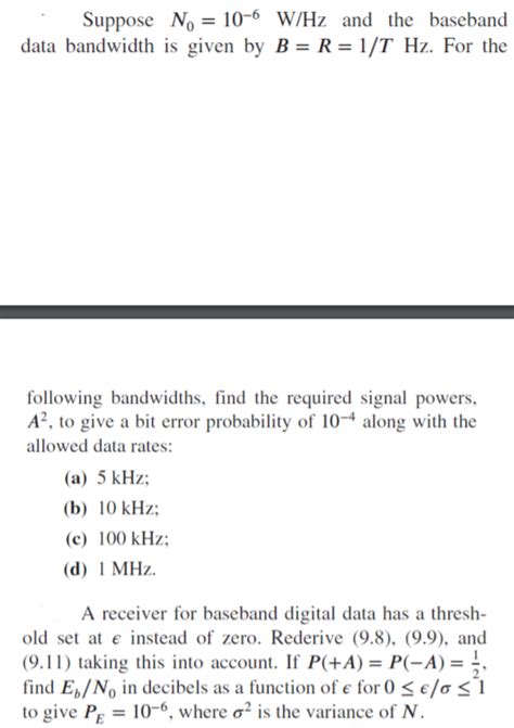 Solved Suppose No 10 6 Whz And The Baseband Data Bandwidth