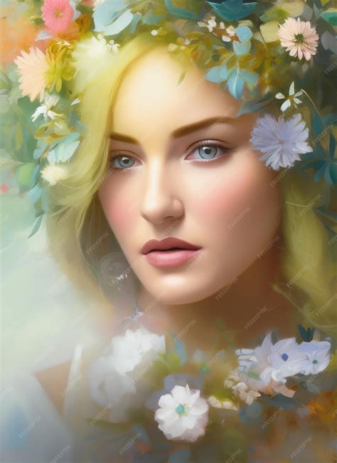 Premium Photo Portrait Painting Of A Beautiful Woman Illustration Of