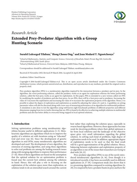 Pdf Extended Prey Predator Algorithm With A Group Hunting Scenario