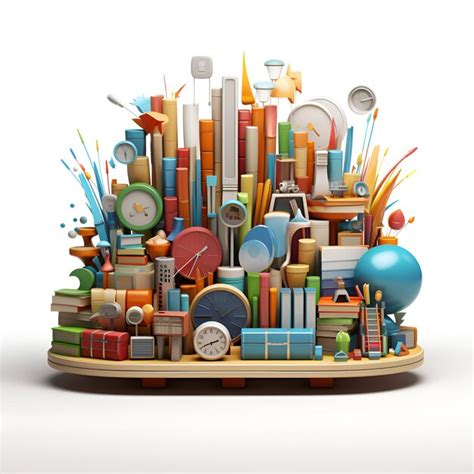 Premium Photo 3d Illustration Of A Lot Of Objects In The Form Of Books