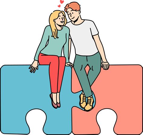 Happy Couple Sitting On Connected Puzzles 21468612 Png