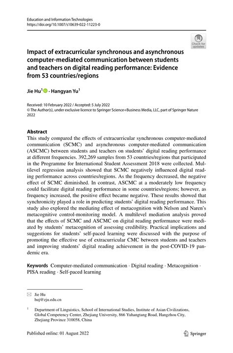 Pdf Impact Of Extracurricular Synchronous And Asynchronous Computer