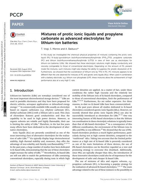 Pdf Mixtures Of Protic Ionic Liquids And Propylene Carbonate As Advanced Electrolyte For