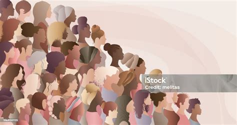 다문화 여성과 소녀들 세로 전면 및 프로필 보기 실루엣 여성의 날 다양한 문화의 여성 사회 공동체 평등 동료 권한 부여 또는