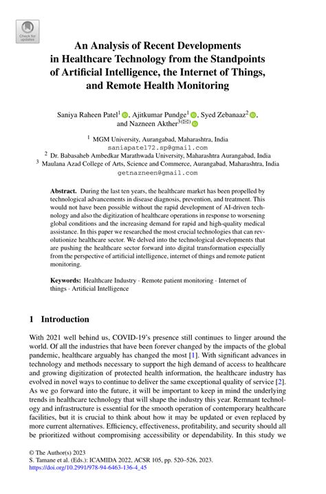 Pdf An Analysis Of Recent Developments In Healthcare Technology From