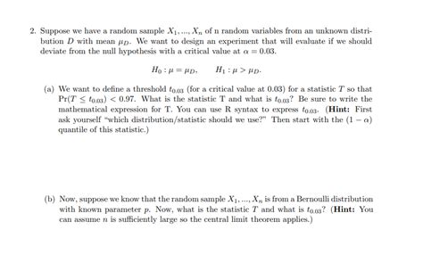 Solved 2 Suppose We Have A Random Sample X1xn Of N