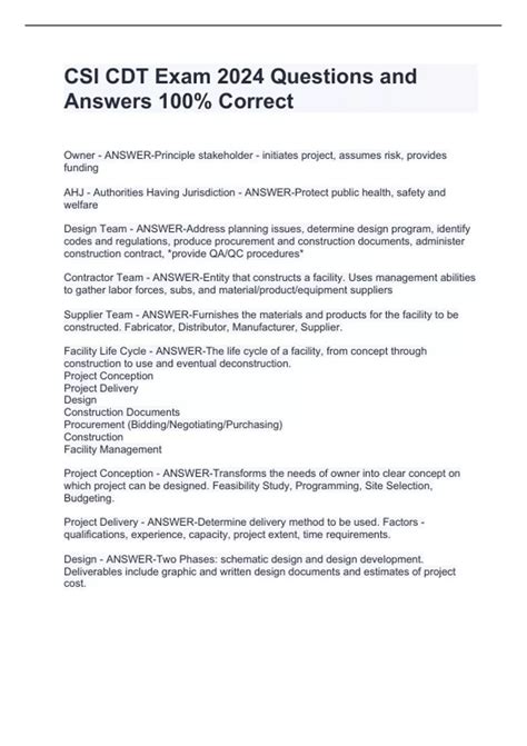 CSI CDT Exam Questions And Answers Correct CSI CDT Stuvia US