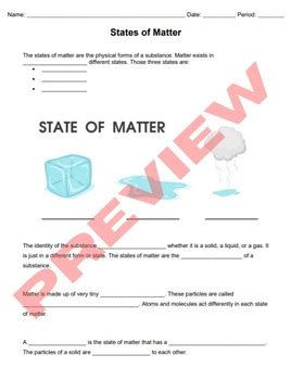 Simple States Of Matter Fill In The Blank Notes By Crazy About Chemistry