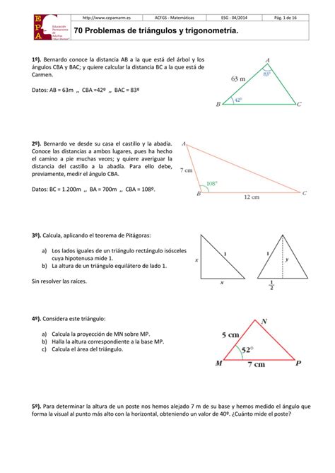 Problemas De Tri Ngulos Y Trigonometr A
