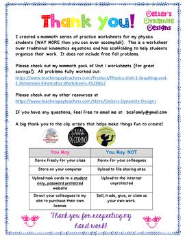 Physics Unit 1 Kinematics Solving Equations Worksheet TPT