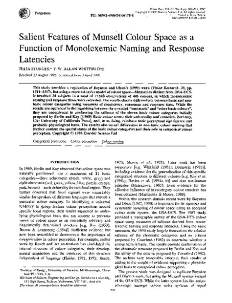Pdf Salient Features Of Munsell Colour Space As A Function Of