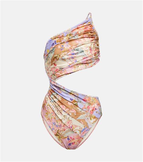 Zimmermann Cira Floral One Shoulder Cutout Swimsuit Zimmermann