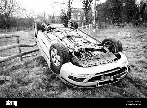 Car Crash And Car Damage Vehicle Crashed Through A Fence After High