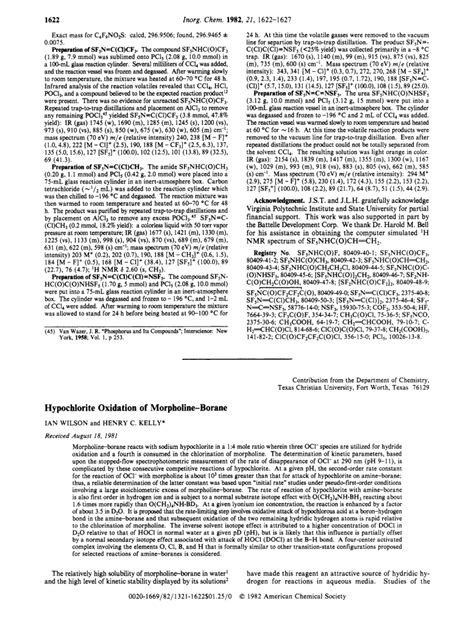 Hypochlorite Oxidation Of Morpholine Borane Inorganic Chemistry