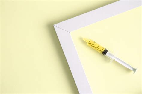 노란색 액체와 사진 프레임 개요 주사기 복사를 위한 공간입니다 0명에 대한 스톡 사진 및 기타 이미지 0명 감기와 독감