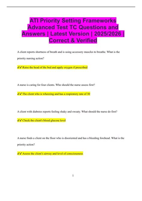 Ati Priority Setting Frameworks Advanced Test Tc Questions And Answers