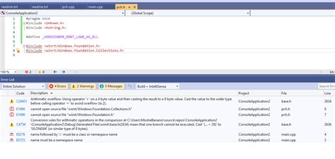 C Winrt Vs Show Alot Of Errors E1696 E0020 And Warnings C26451
