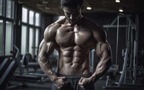 Premium Photo Athletic Bodybuilder Man Pumped Up His Arm And