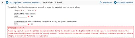 solved the velocity function in meters per second is given