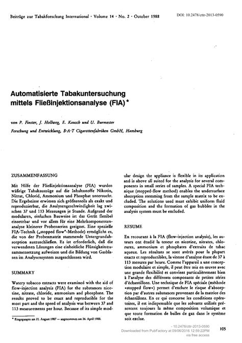 Pdf Automated Tobacco Investigation Using Flow Injection Analysis Fia
