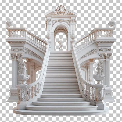 Premium PSD Classic White Marble Staircase With Sculptures Isolated