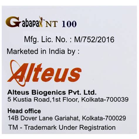 Buy Gabapax Nt 100 Mg Tablet 15 Tab In Wholesale Price Online B2b